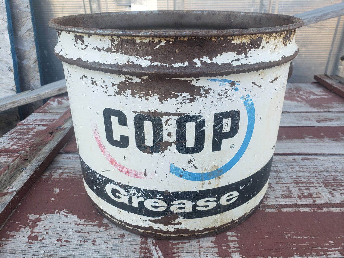 Vintage Tin CO-OP Grease Bucket ~ COOP Grease Metal Pail Bucket Wooden ...
