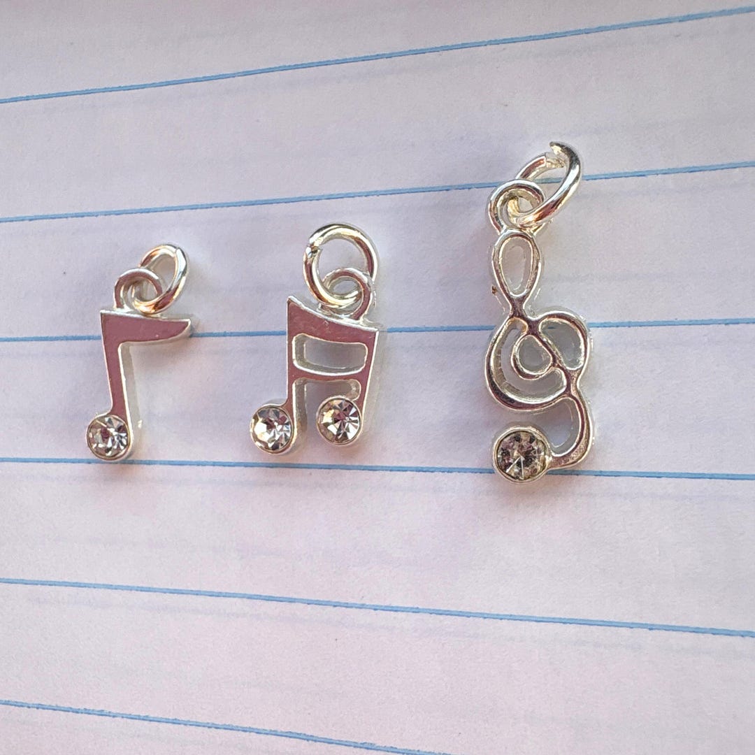 Silver Color Metal Musical Note Charms With Rhinestones - Etsy
