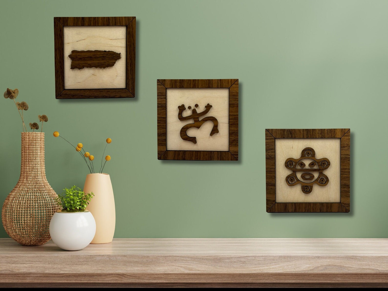 Puerto Rico Boricua Taino Wall Decor Set of 3 Sol Coqui Island - Etsy