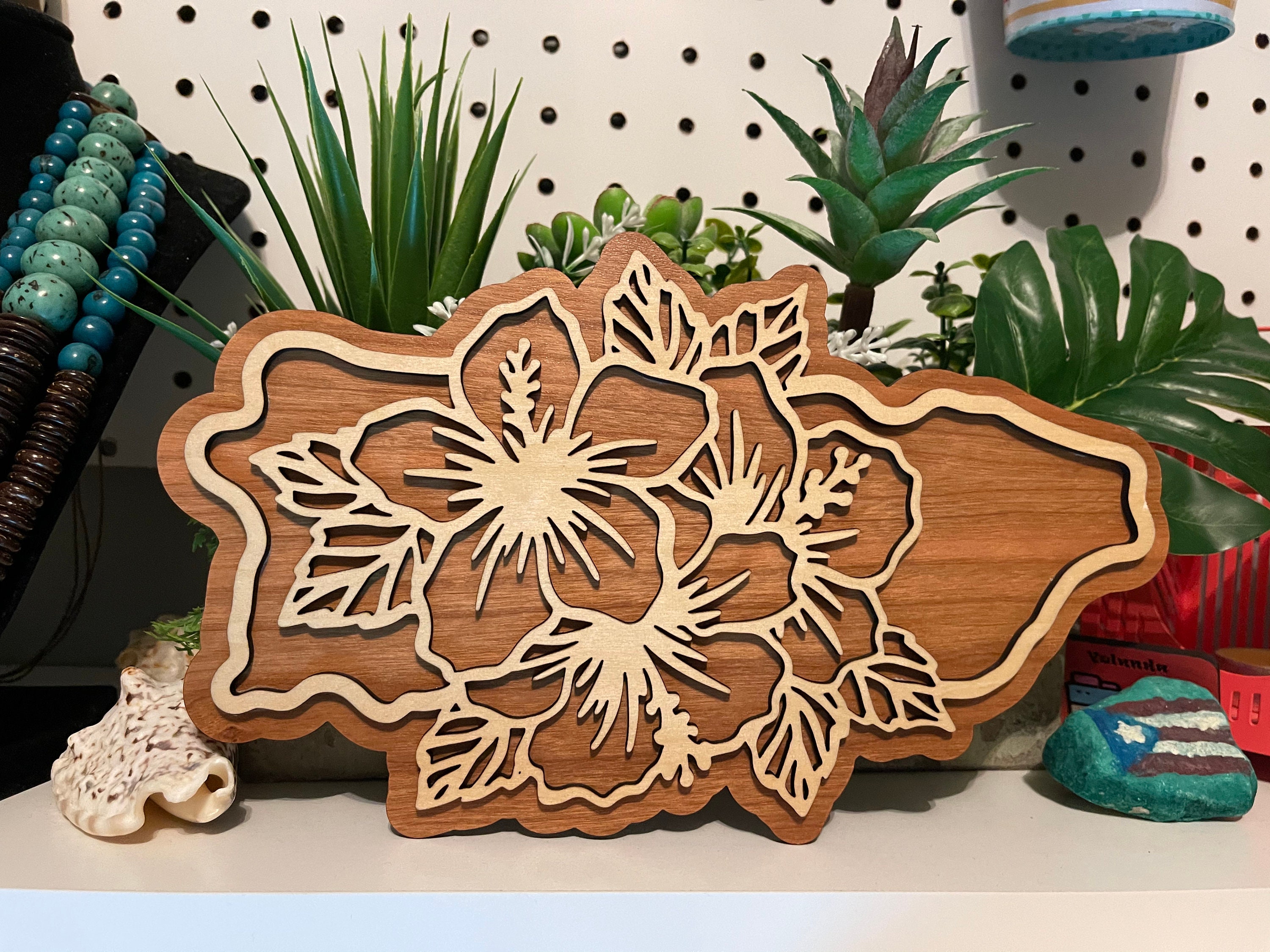 Puerto Rico Wooden Wall Art: Hibiscus Flower Island Decor - Etsy