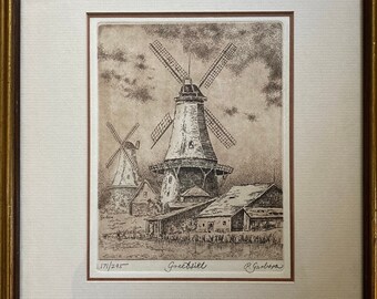 Windmill Etching | Etsy