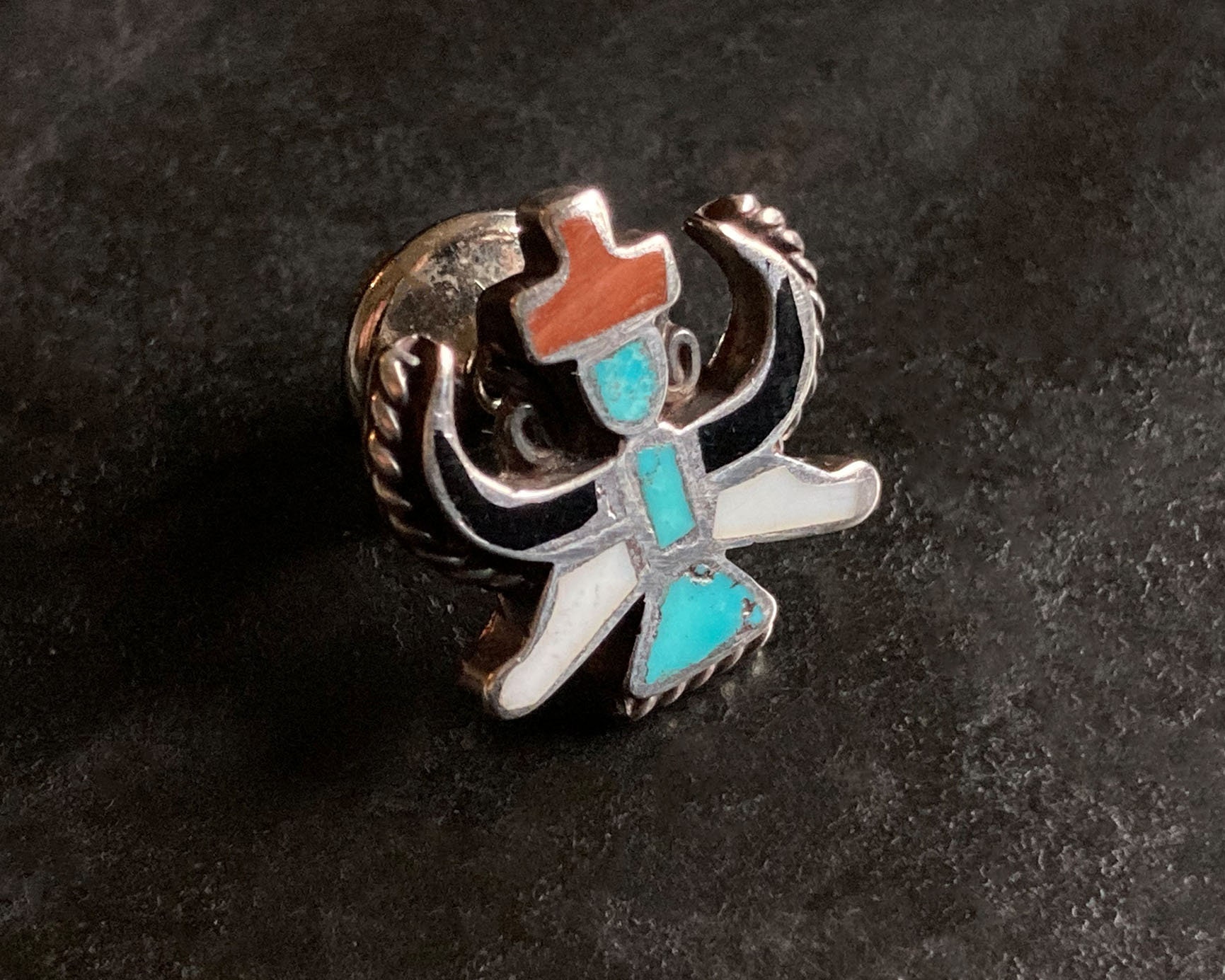 Zuni Knifewing God Tie Tack in Turquoise, Black Onyx, Mother of Pearl ...