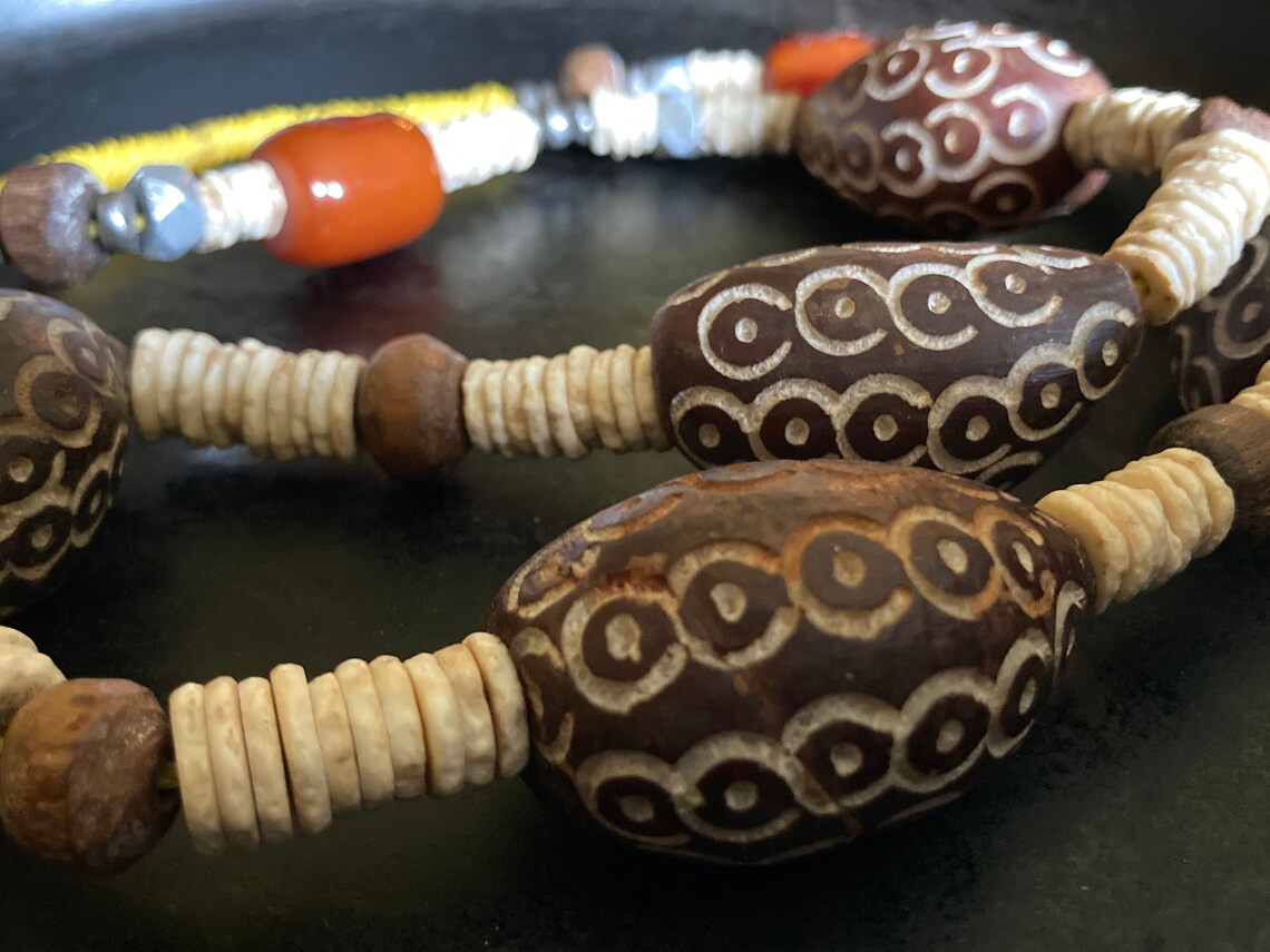 Necklace of African Beads Ostrich Egg Shell African Amber | Etsy