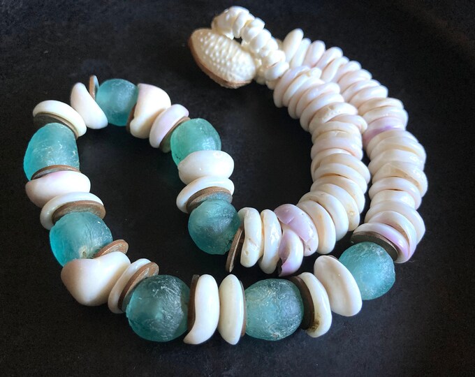 Necklace of Very Large Puka Shells With Coke Bottle Glass, Copper Disks ...