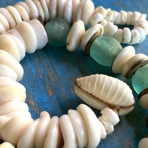 Necklace of Very Large Puka Shells With Coke Bottle Glass, Copper Disks ...