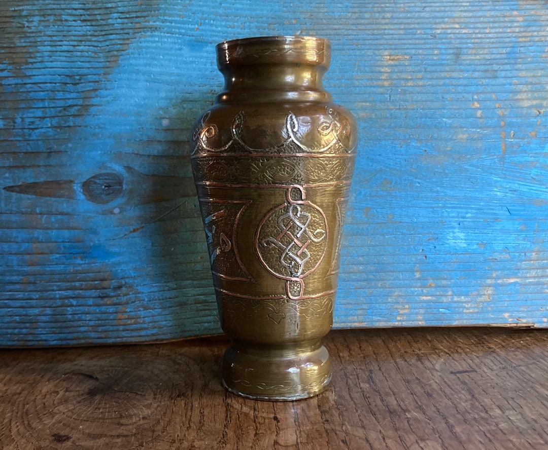 Vintage Mixed Metal Vase, Persian/islamic Motifs, Brass, Copper, Silver ...