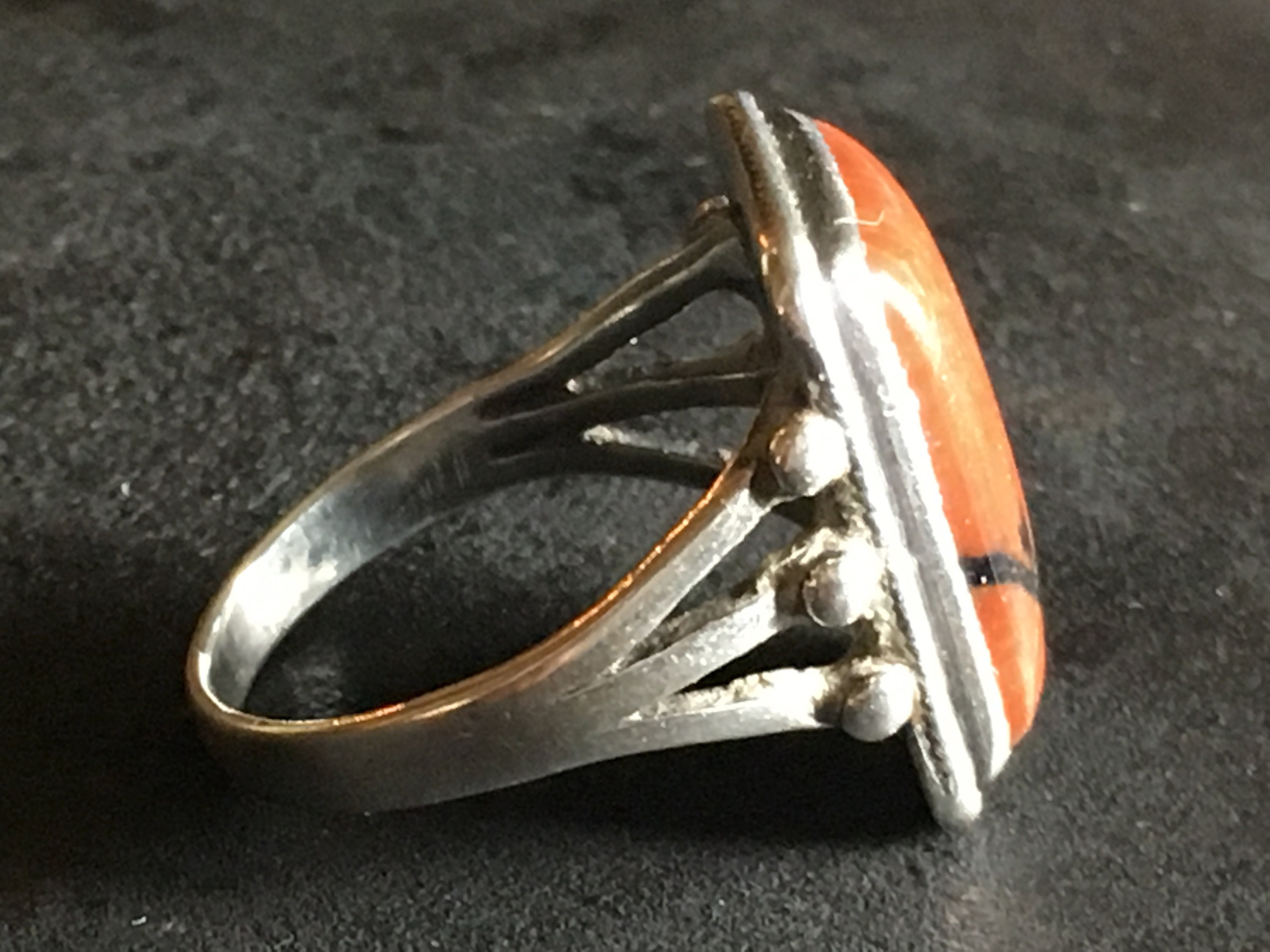 Navajo Ring With Petrified Wood, Lovely Deep Red Stone With Navajo Ring With Petrified Wood, Lovely Deep Red Stone With