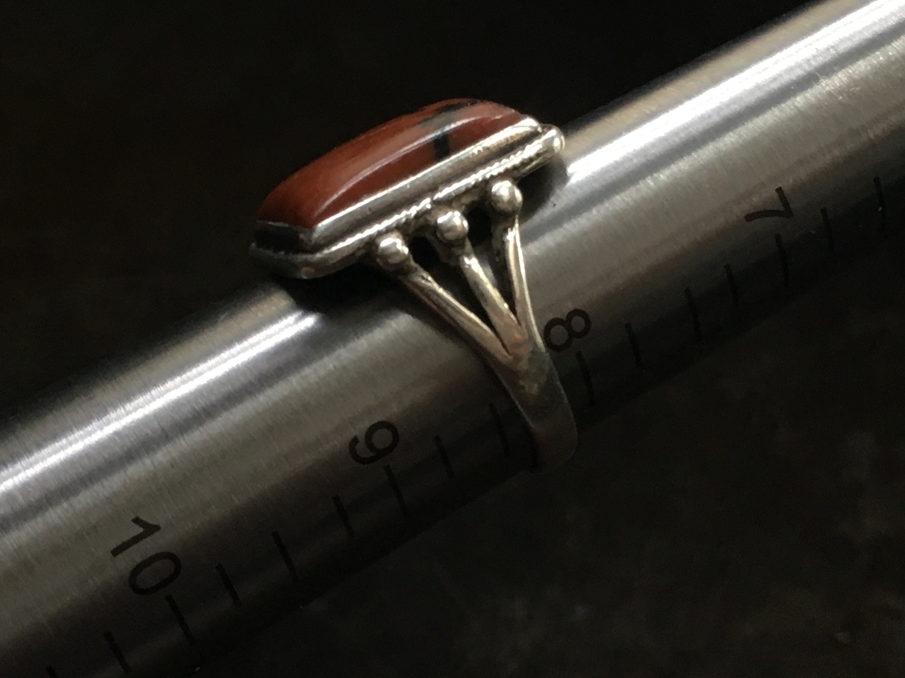 Navajo Ring With Petrified Wood, Lovely Deep Red Stone With Navajo Ring With Petrified Wood, Lovely Deep Red Stone With