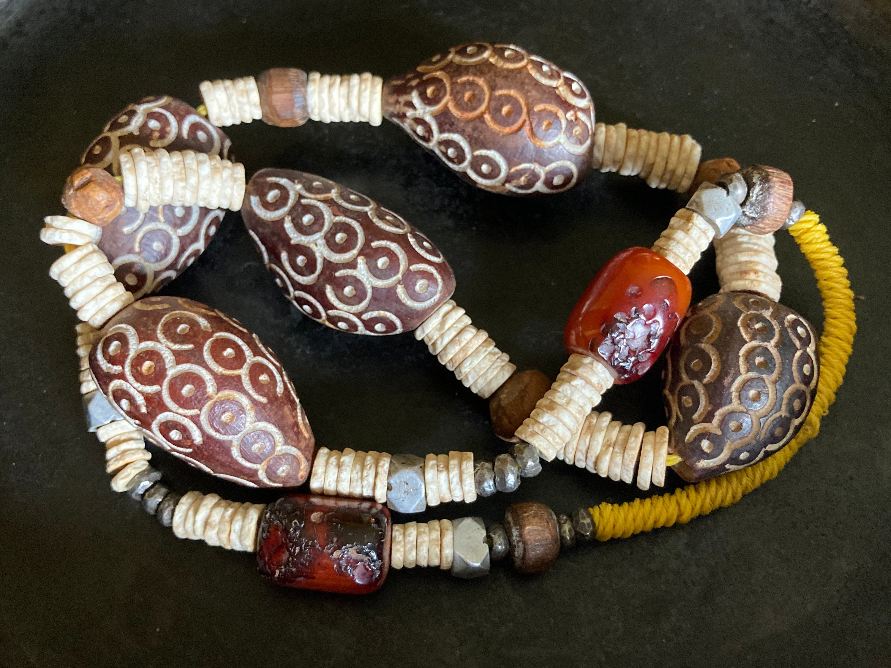 Necklace of African Beads Ostrich Egg Shell African Amber | Etsy