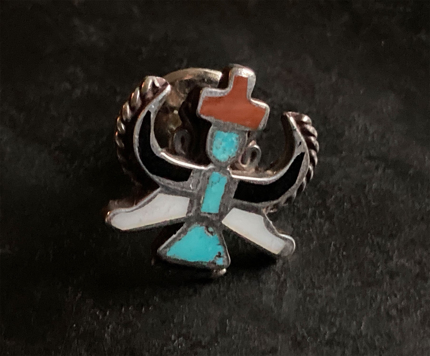 Zuni Knifewing God Tie Tack in Turquoise, Black Onyx, Mother of Pearl ...
