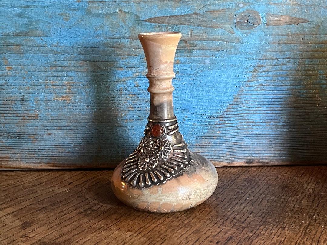 Vintage Blown Glass Bud Vase With Sterling Repousse and Set Stone ...
