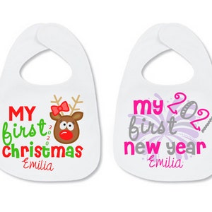 First Chrismas Bibs for Baby Girls, 1st Christmas Bib Set, Personalized ...