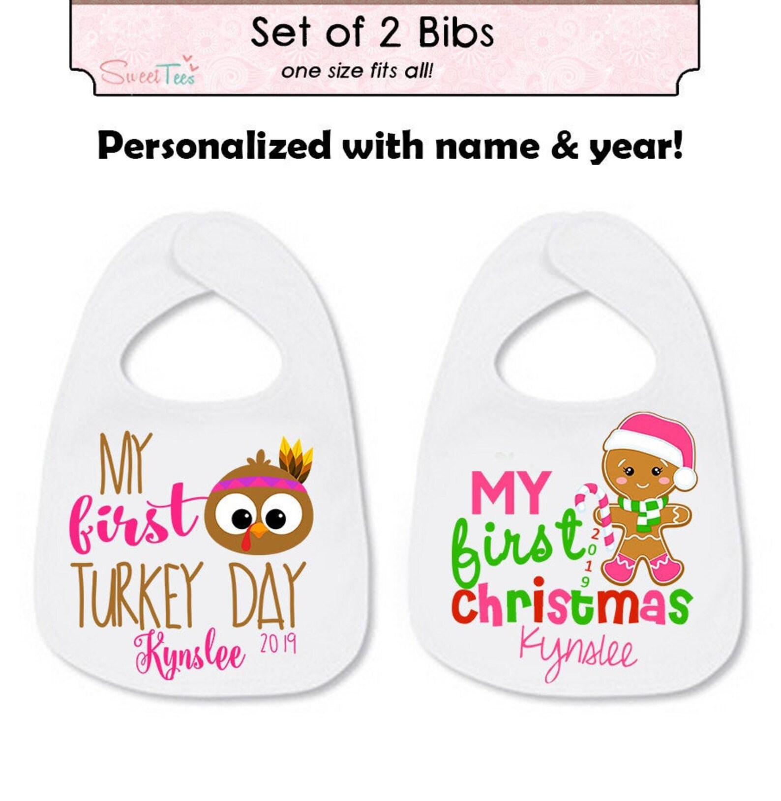My First Christmas Bib My First Thanksgiving Bib SET Baby - Etsy