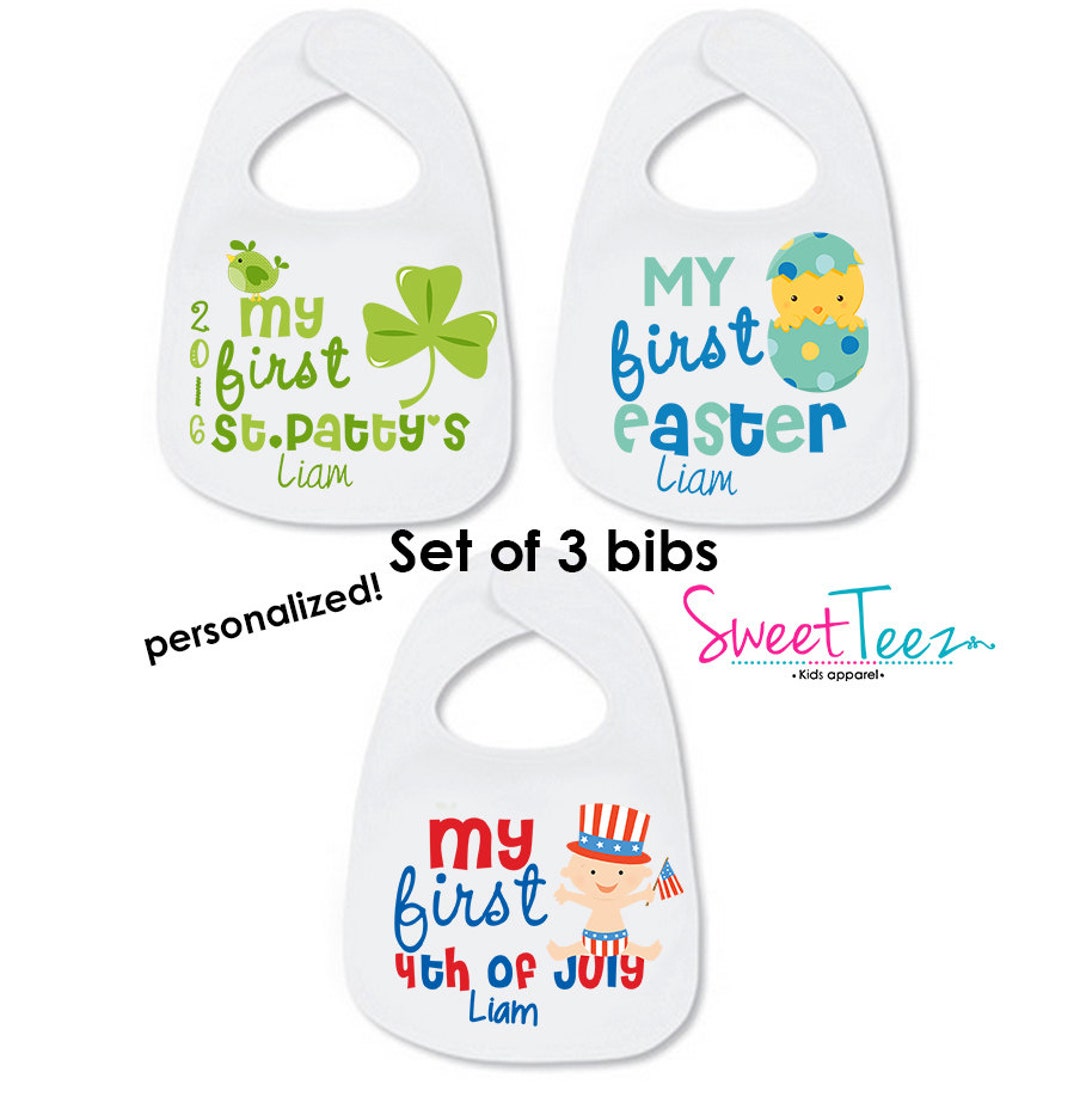 My First Bib Set of 3 SET Personalized With Name Easter St Patrick 4th ...