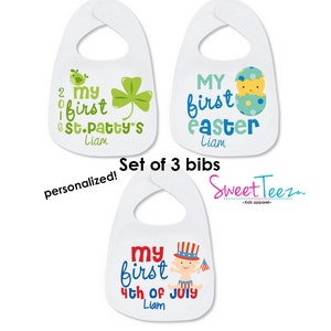 My First Bib Set of 3 SET Personalized With Name Easter St Patrick 4th ...