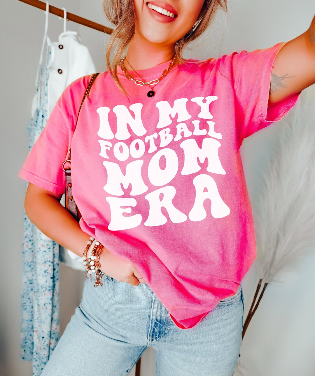 Football Mom Shirt, in My Football Mom Era Tshirt, Pink Comfort Colors ...
