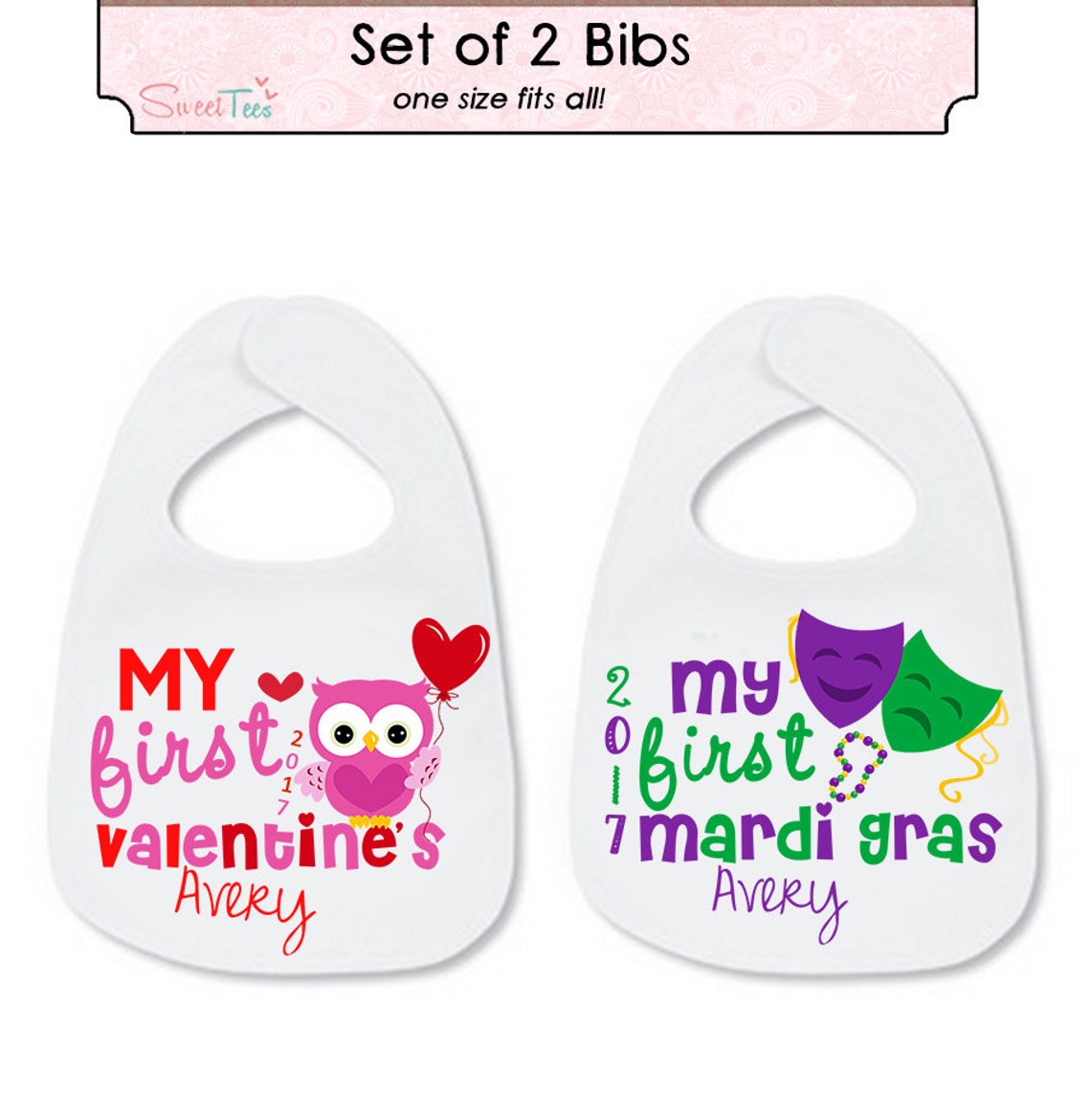 Bib Set My First Valentines Bib My First Mardi Gras Bib Owl - Etsy