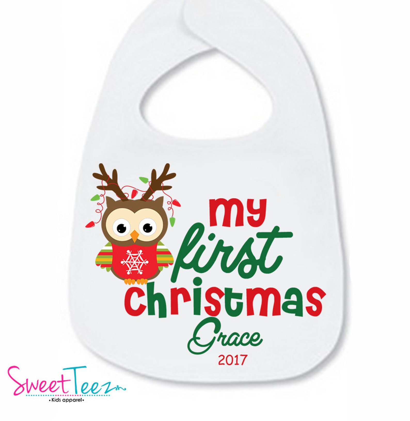 My First Christmas Bib My First Bib Personalized With Name Owl - Etsy