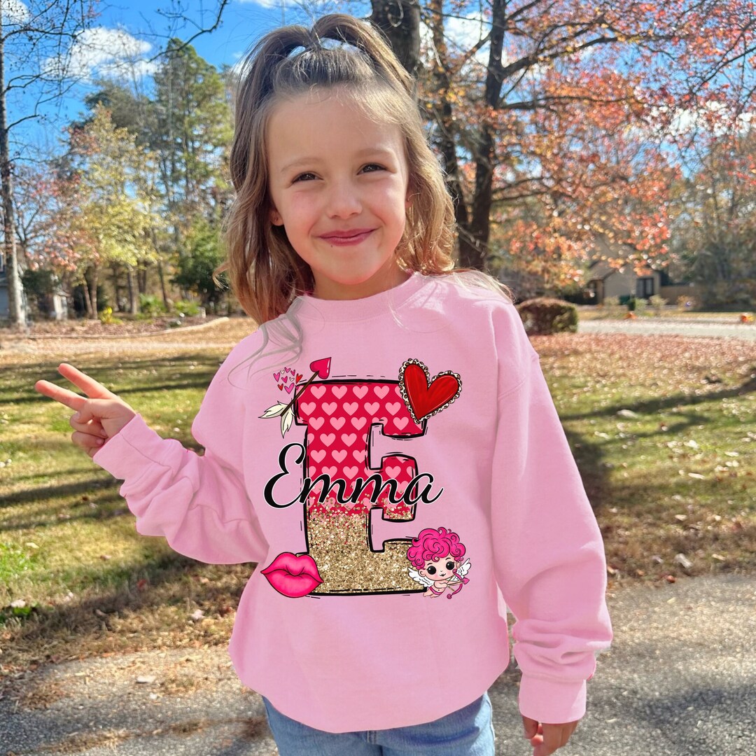 Valentines Day Shirt, for Girls, Faux Glitter Sweatshirt, Glitter Print ...