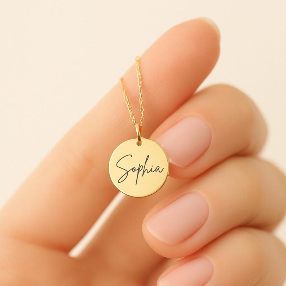Custom Gold Disc Name Necklace: Personalized Engraved Jewelry - Etsy
