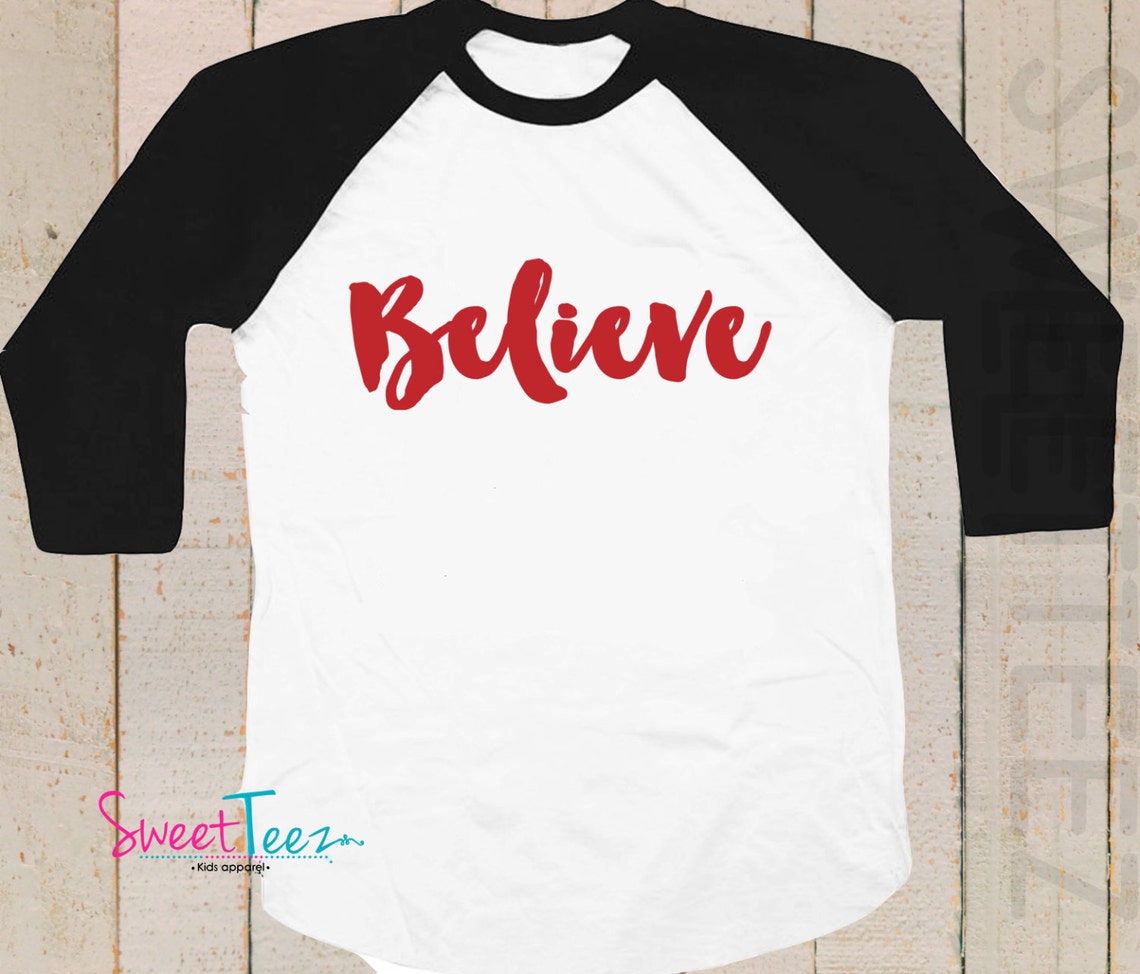 Believe Shirt Gold Glitter Christmas Raglan Shirt Christmas - Etsy