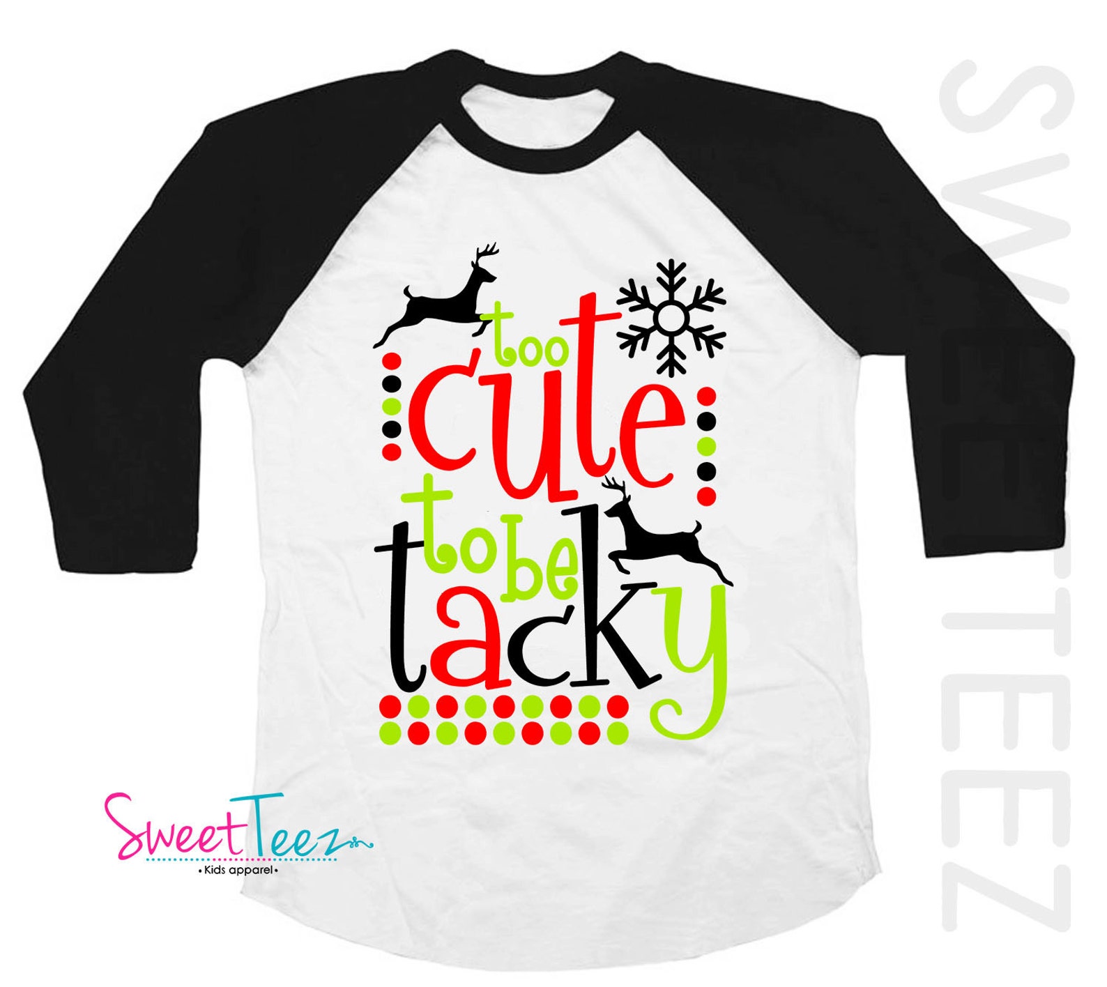 Christmas Shirttoo Cute to Be Tacky Boy Girl Black Raglan Ugly - Etsy