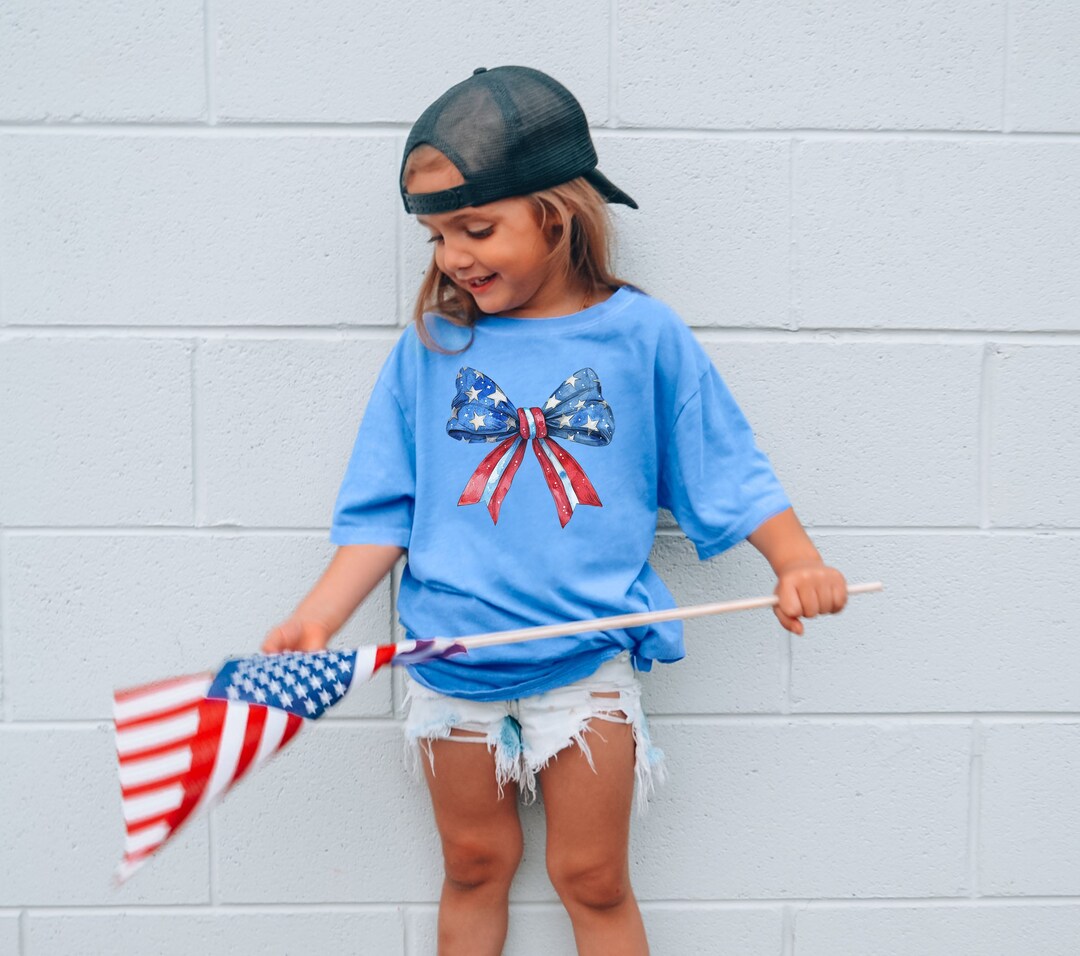 4th of July Shirt, Comfort Colors® T-shirt, for Girls, With Bow , Girls ...