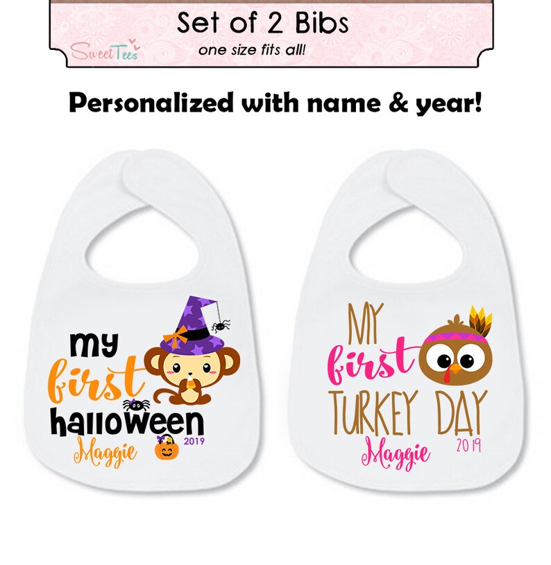My First Halloween Bib Set Personalized Halloween Bibs My | Etsy