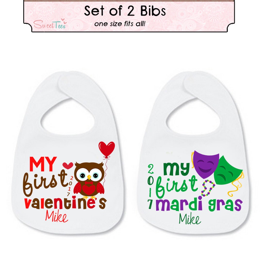 Bib Set My First Valentines Bib My First Mardi Gras Bib Owl Boy Girl ...