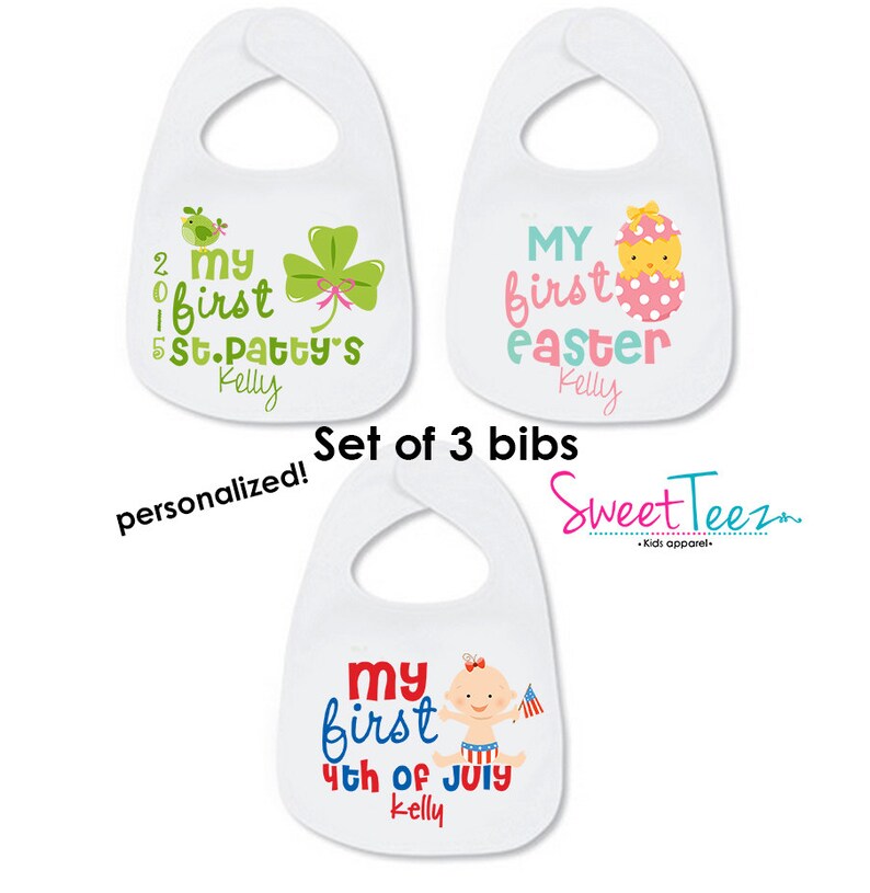 My First Bib Set of 3 SET Personalized With Name Easter St | Etsy