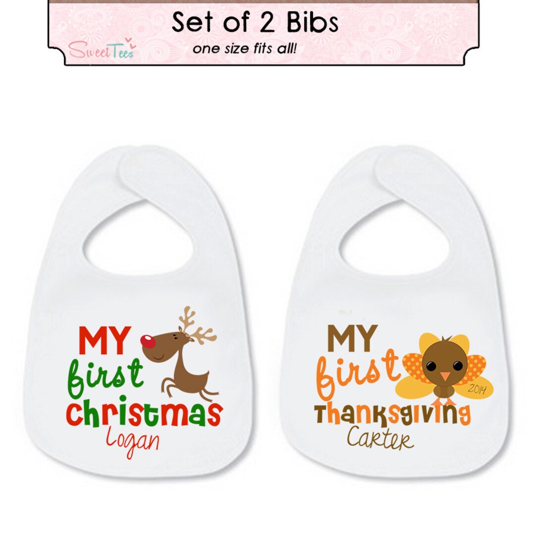 My First Christmas Bib My First Thanksgiving Bib SET Personalized With ...