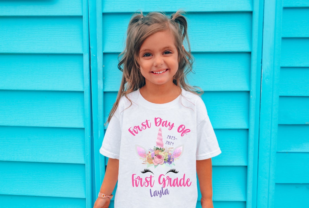 First Day of First Grade Shirt , With Name and School Year, Unicorn ...