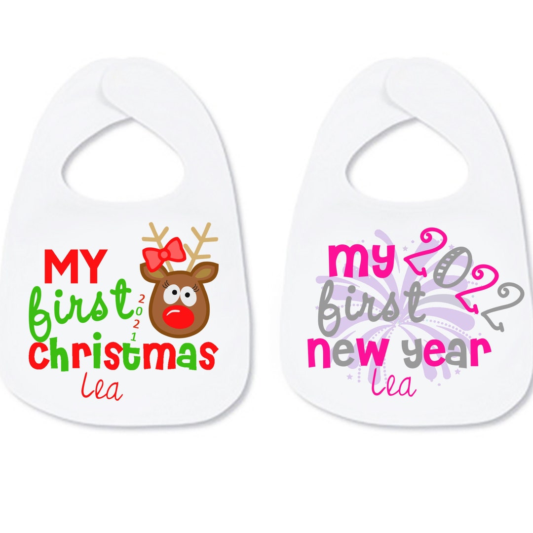 First Chrismas Bibs for Baby Girls, 1st Christmas Bib Set, Personalized ...