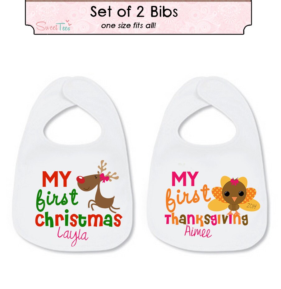 My First Christmas Bib My First Thanksgiving Bib SET Personalized With ...