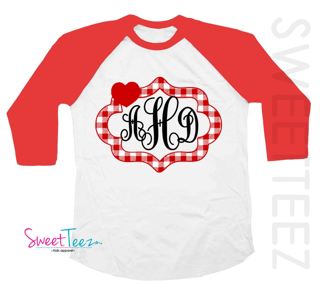 Valentine's Shirt Monogram Shirt Heart Red Plaid Kids Shirt Hip Black ...