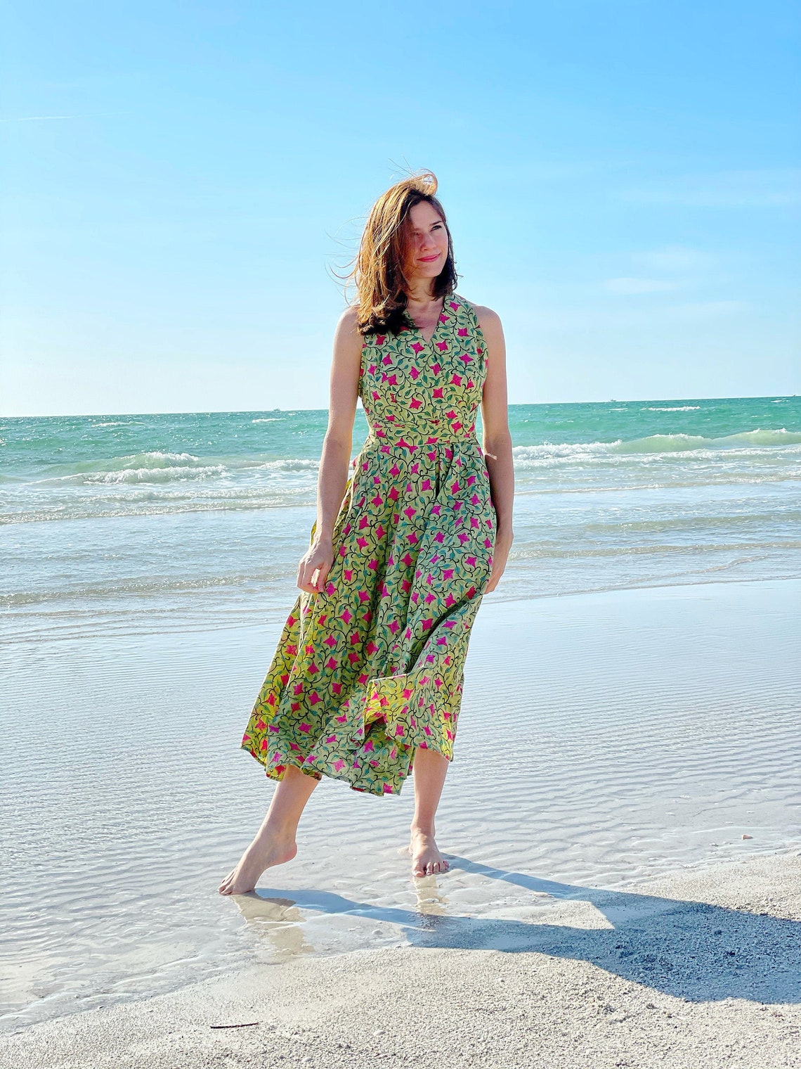 Floral Halter Sundress, Hand Block Print Dress, Cotton Maxi Dress - Etsy