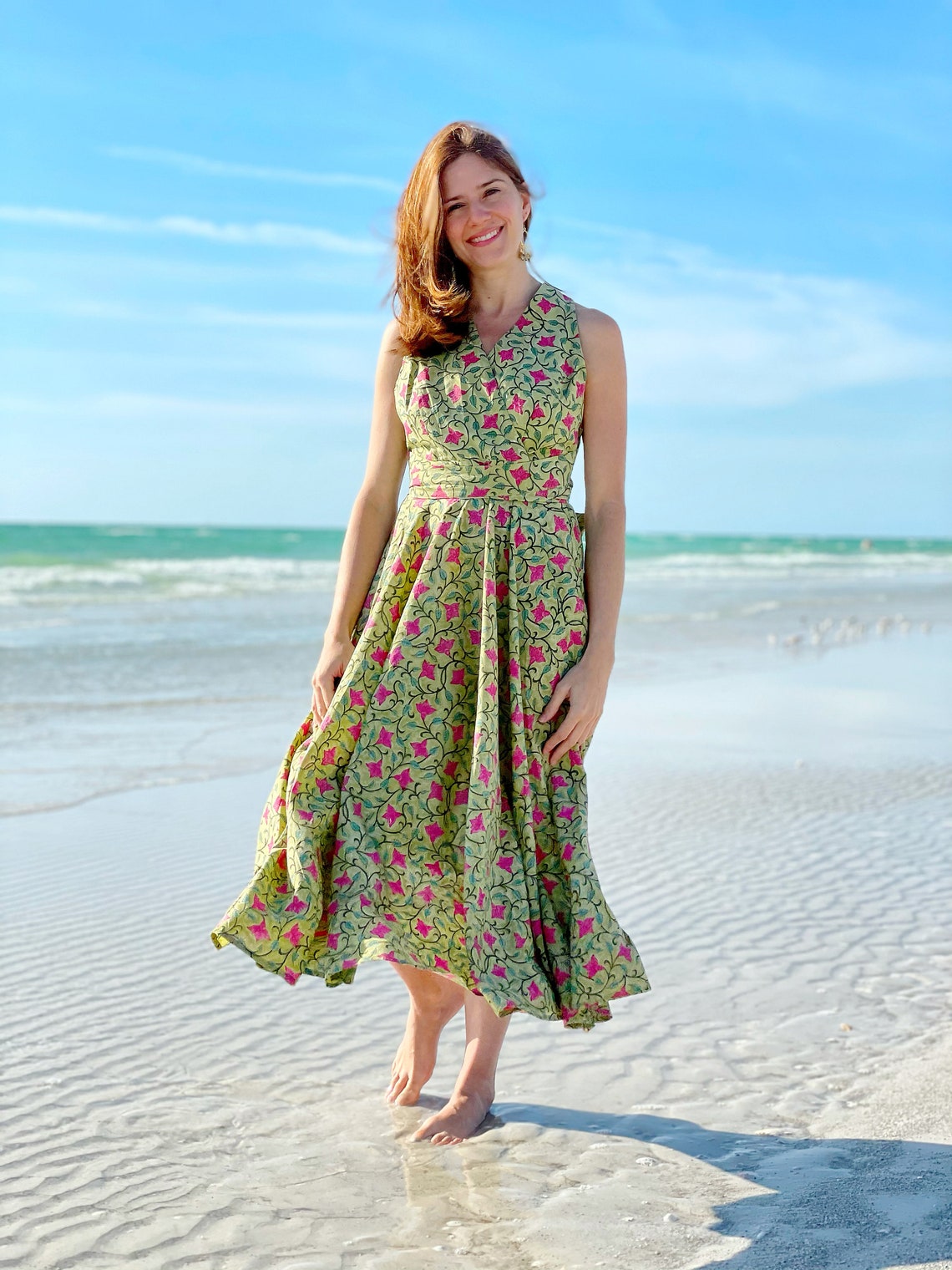 Floral Halter Sundress, Hand Block Print Dress, Cotton Maxi Dress - Etsy