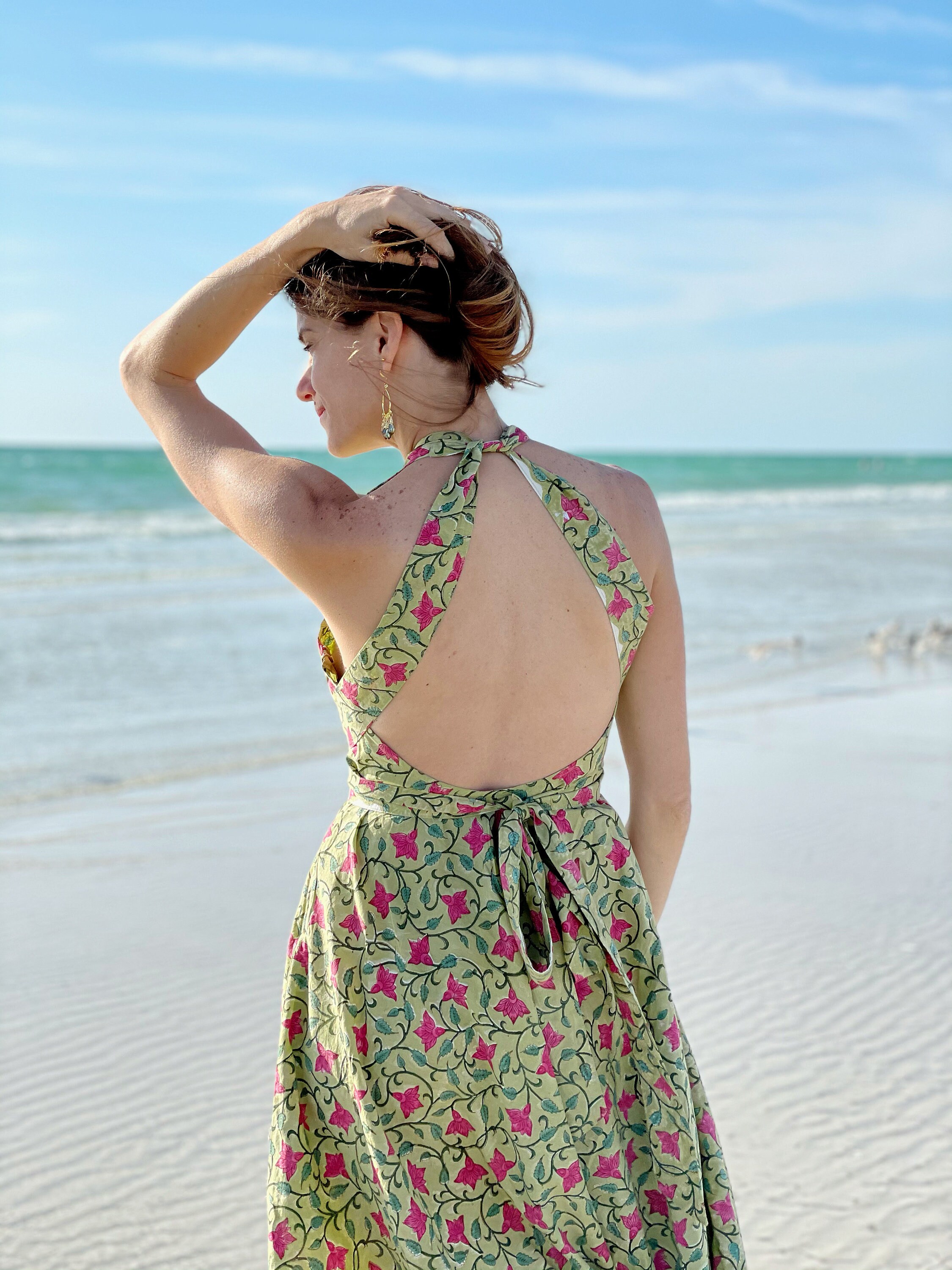 Floral Halter Sundress, Hand Block Print Dress, Cotton Maxi Dress - Etsy