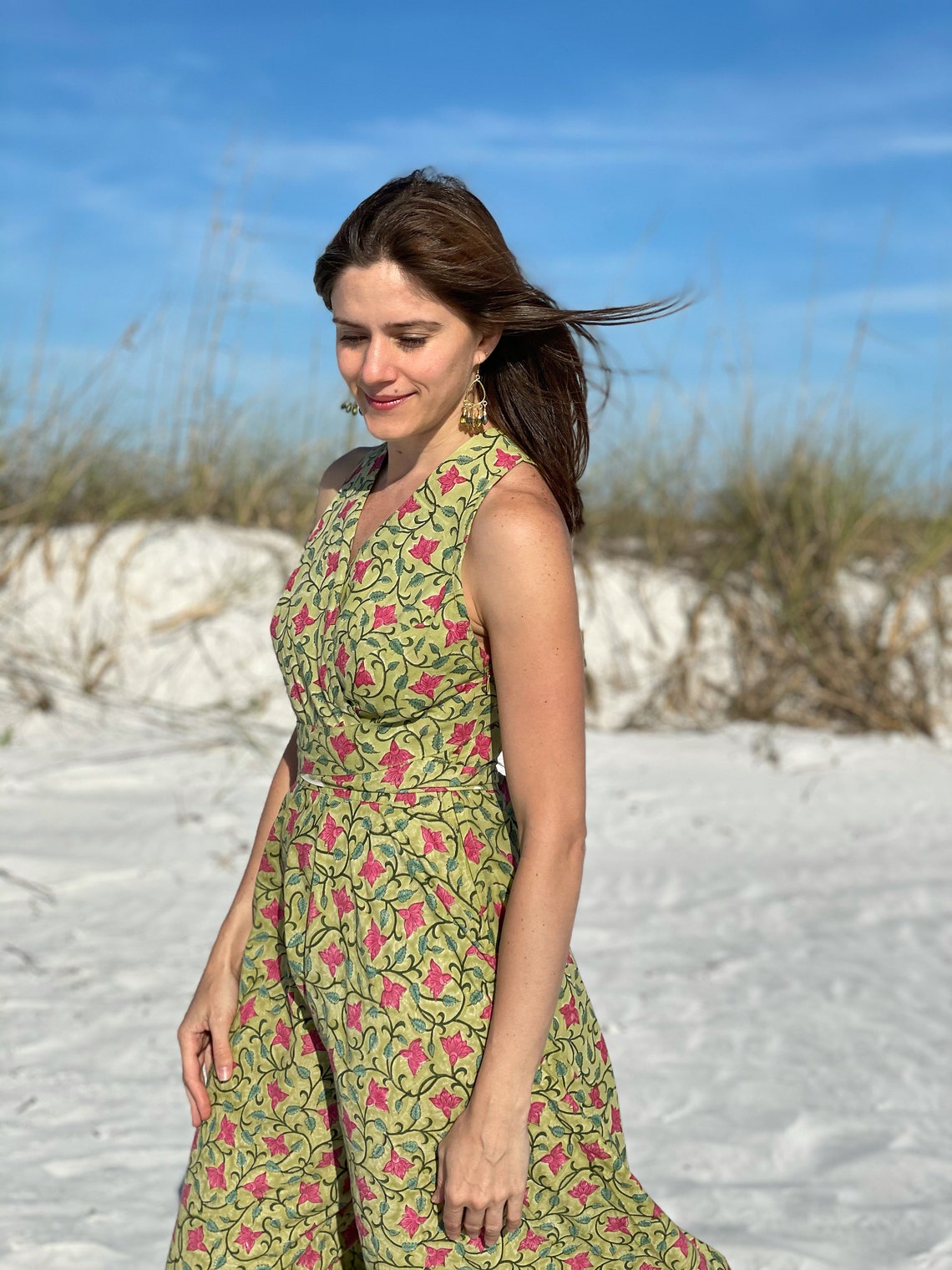 Floral Halter Sundress, Hand Block Print Dress, Cotton Maxi Dress - Etsy