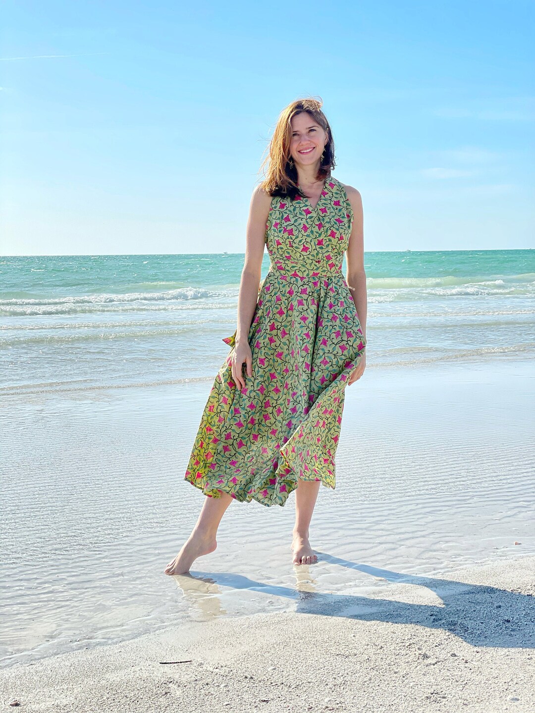 Floral Halter Sundress, Hand Block Print Dress, Cotton Maxi Dress - Etsy