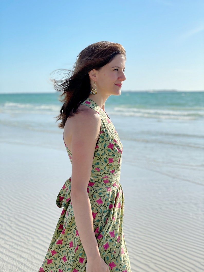 Floral Halter Sundress, Hand Block Print Dress, Cotton Maxi Dress - Etsy