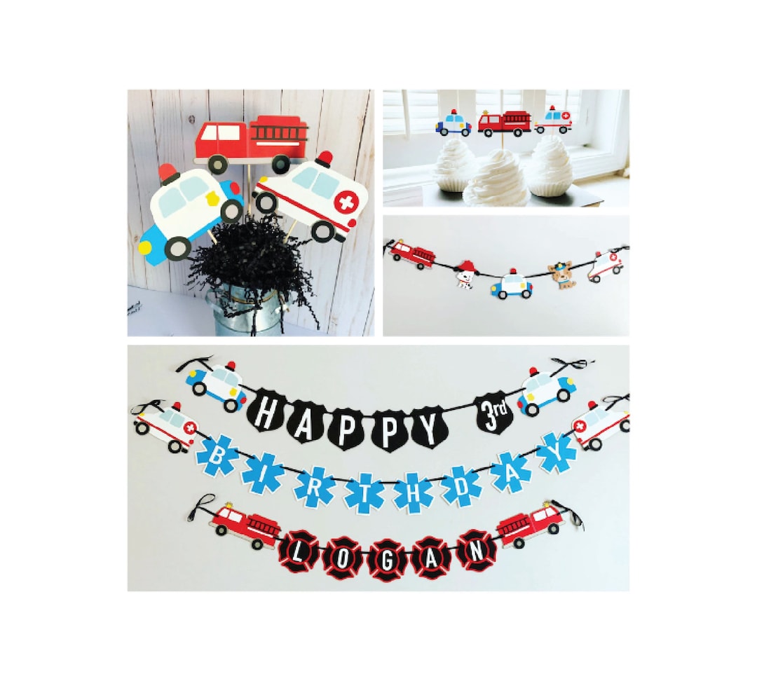 First Responders Birthday Decorations Bundle, Firetruck Police ...