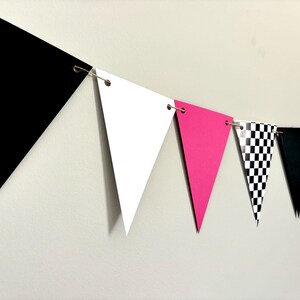 Pink Checkered Flag Racing Pennant Banner, Pink Girl Baby Girl Shower ...