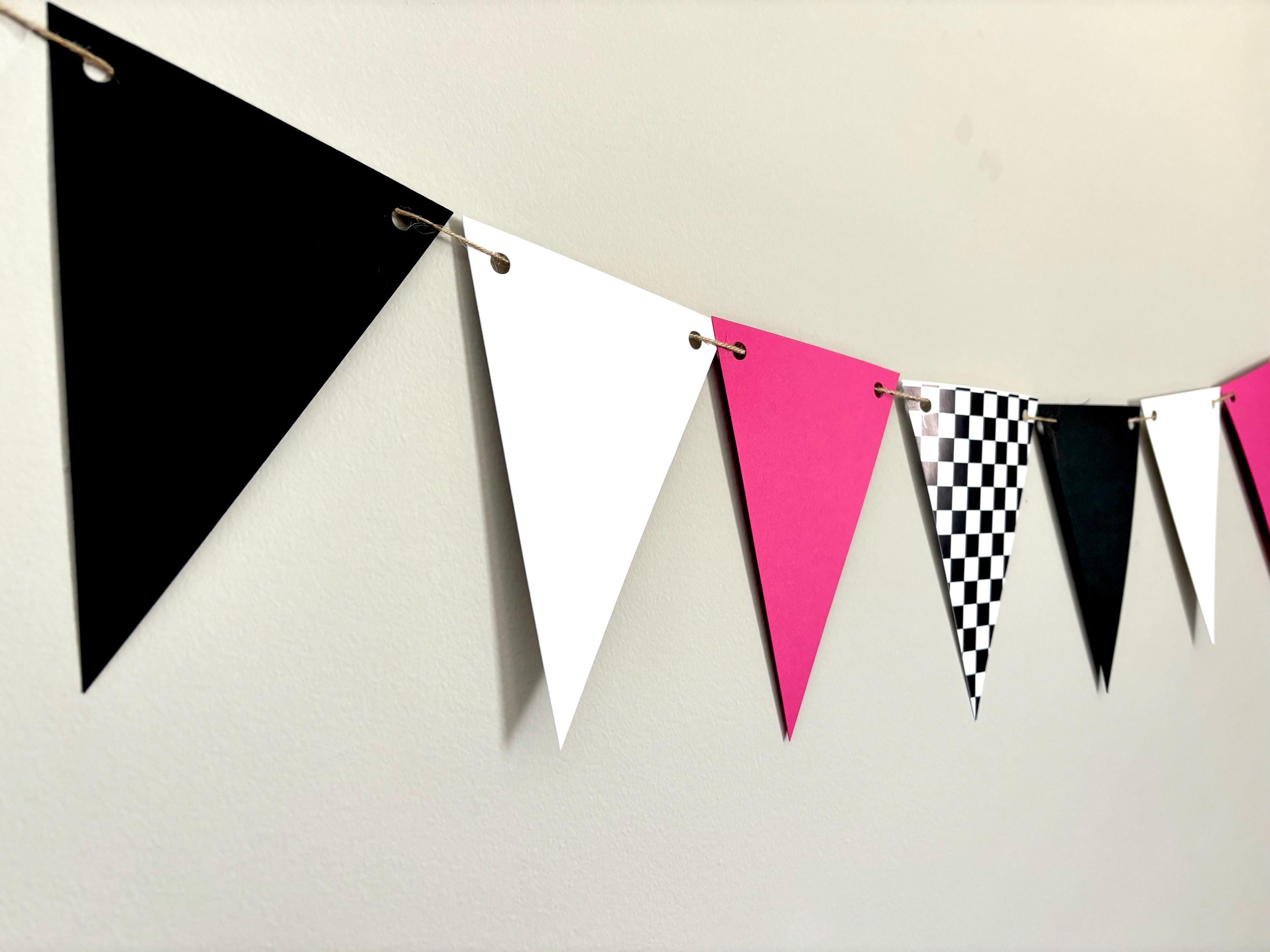 Pink Checkered Flag Racing Pennant Banner, Pink Girl Baby Girl Shower ...