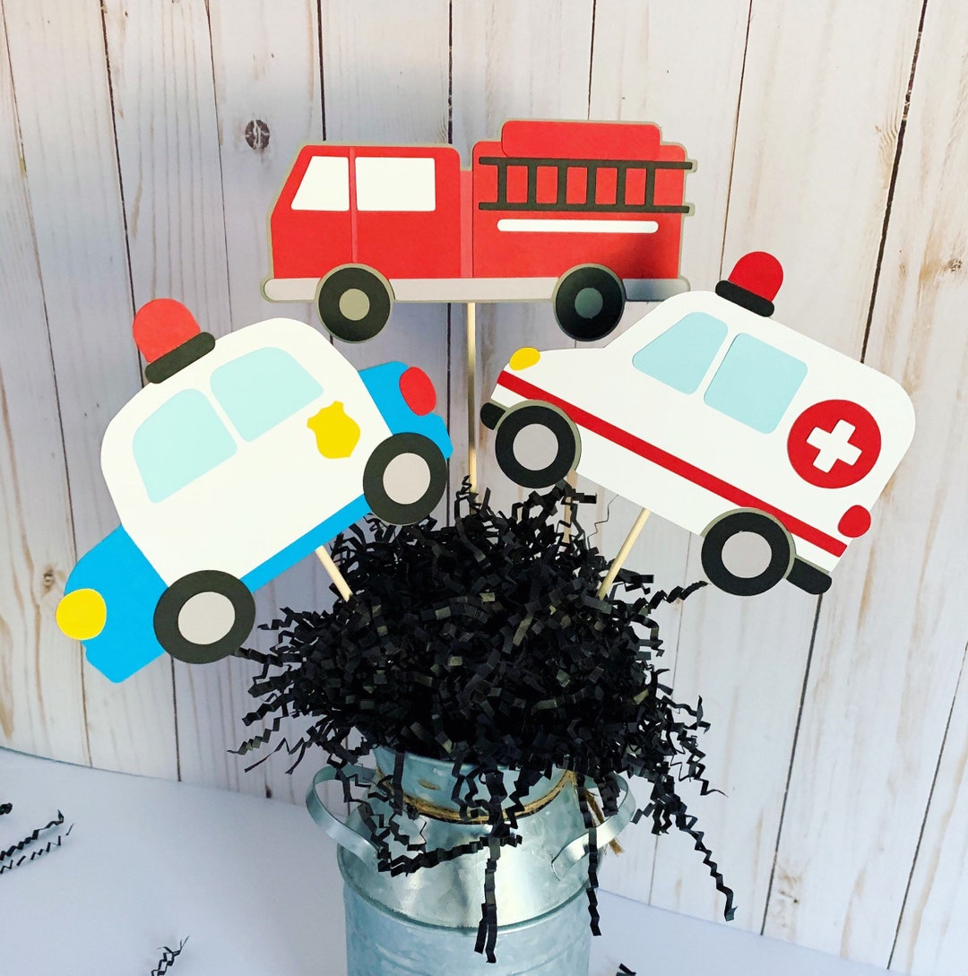 Emergency Vehicle Centerpiece Set, Firetruck, Police Car, Ambulance - Etsy