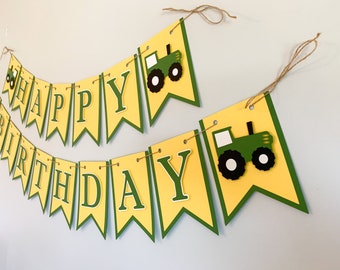 Green Tractor Farm Birthday Banner, EIEIO, Vintage Old Tractor Party ...