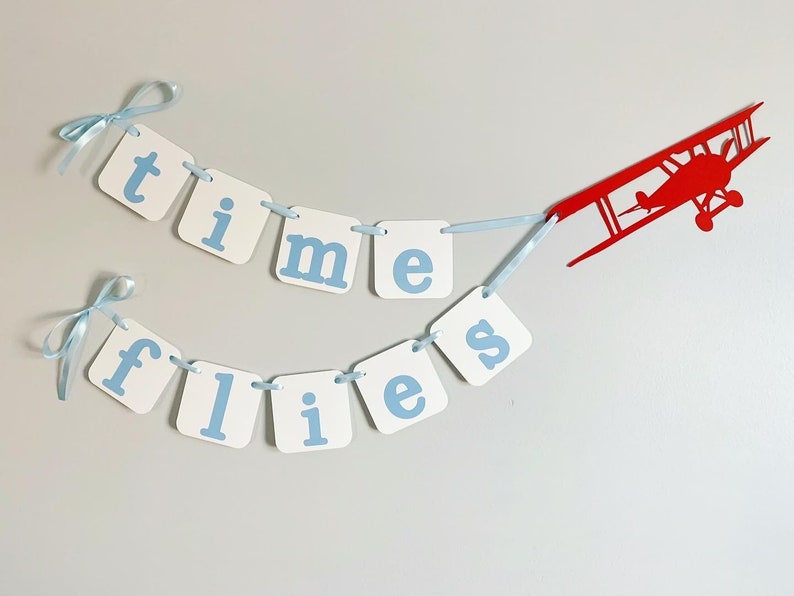Time Flies First Birthday Decorations, Time Flies Banner, Biplane ...