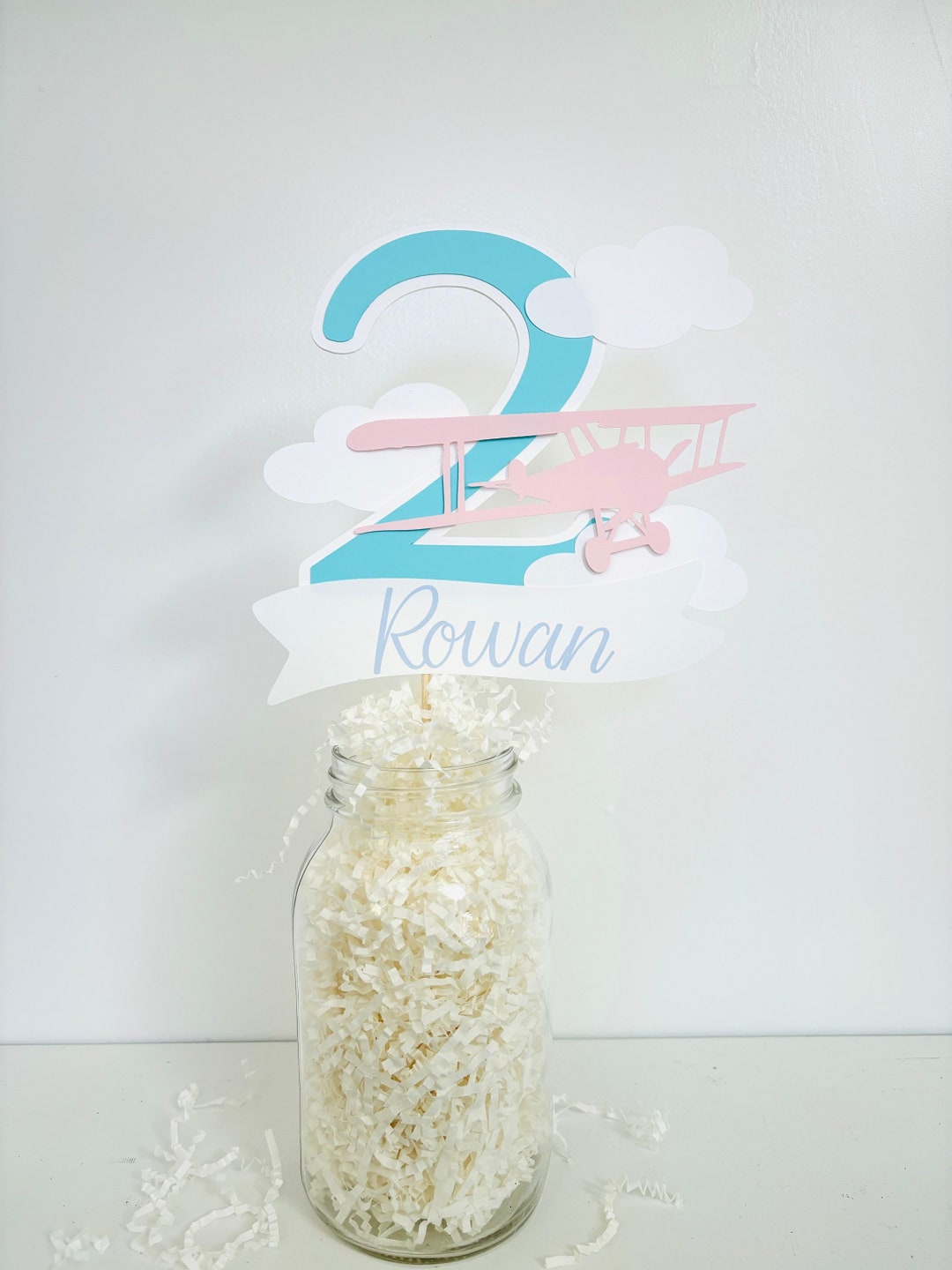 Pink Time Flies First Birthday Cake Topper, Biplane Birthday Decor ...
