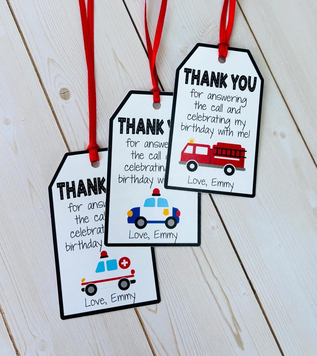 Emergency Vehicle Birthday Party Favor Tags, First Responders Birthday ...