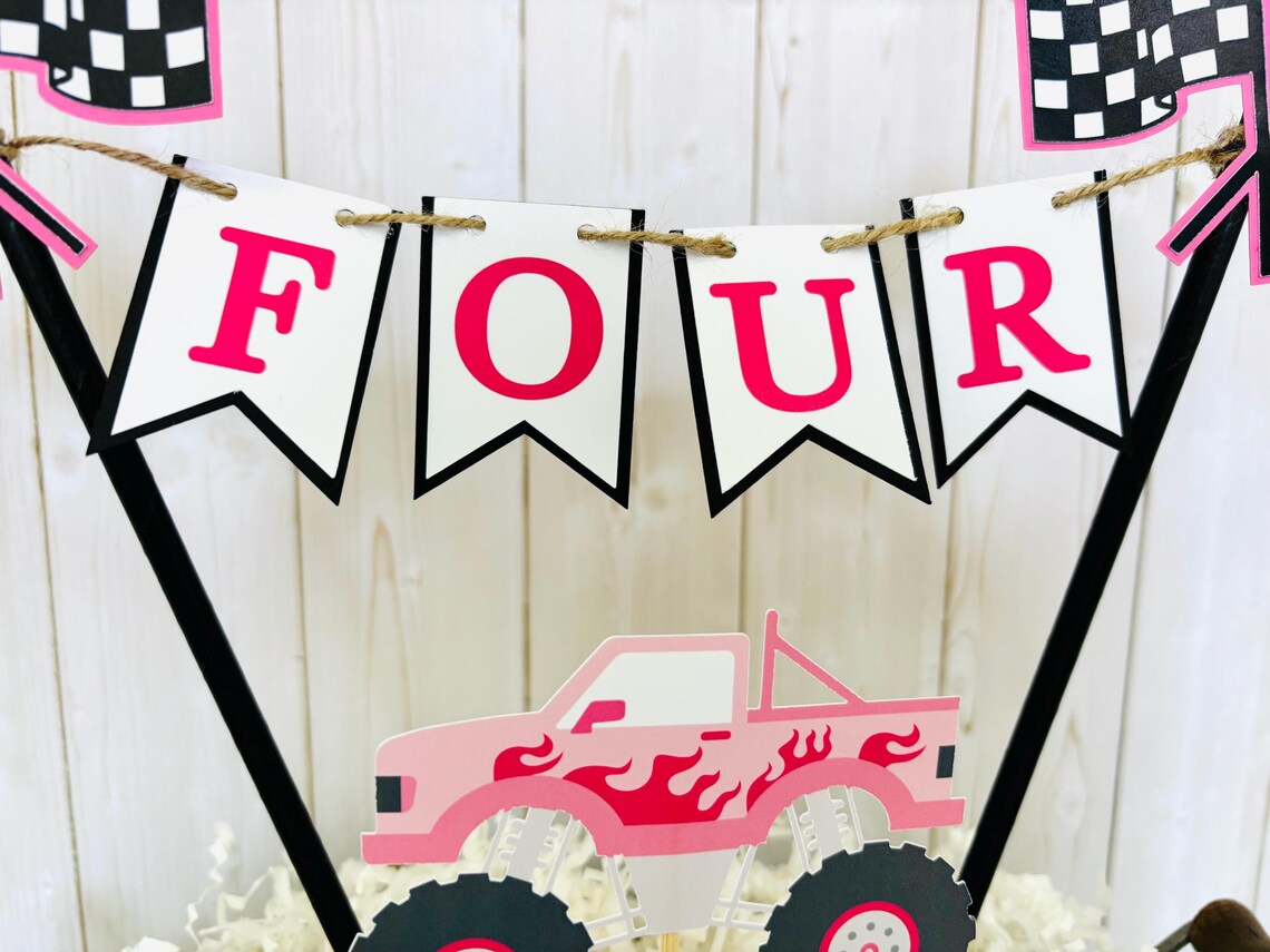 Pink Monster Truck Cake Topper, Monster Truck Birthday Decorations ...
